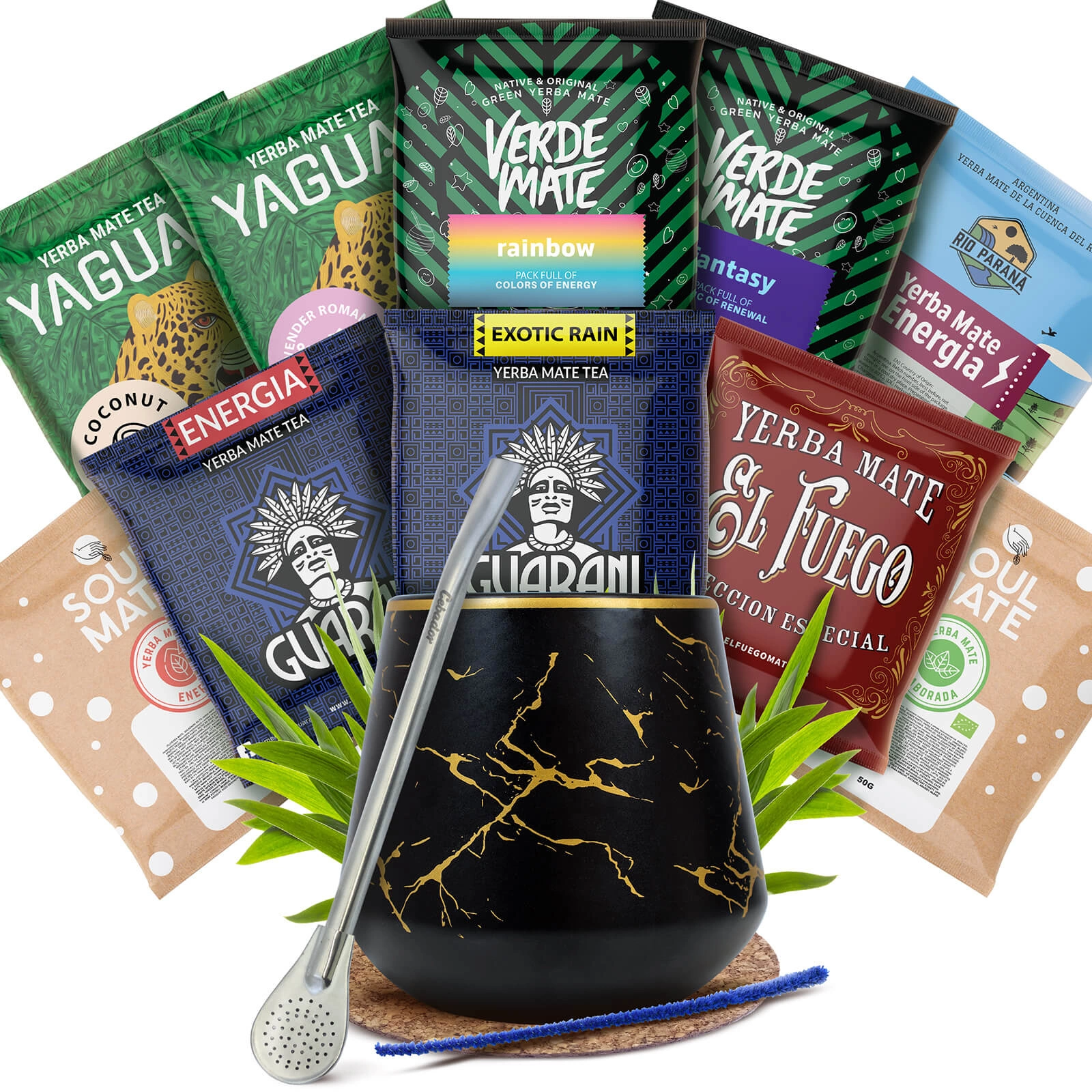 Yerba Mate Set: samples 10x50g Calabash + Bombilla | | MateMundo.co.uk