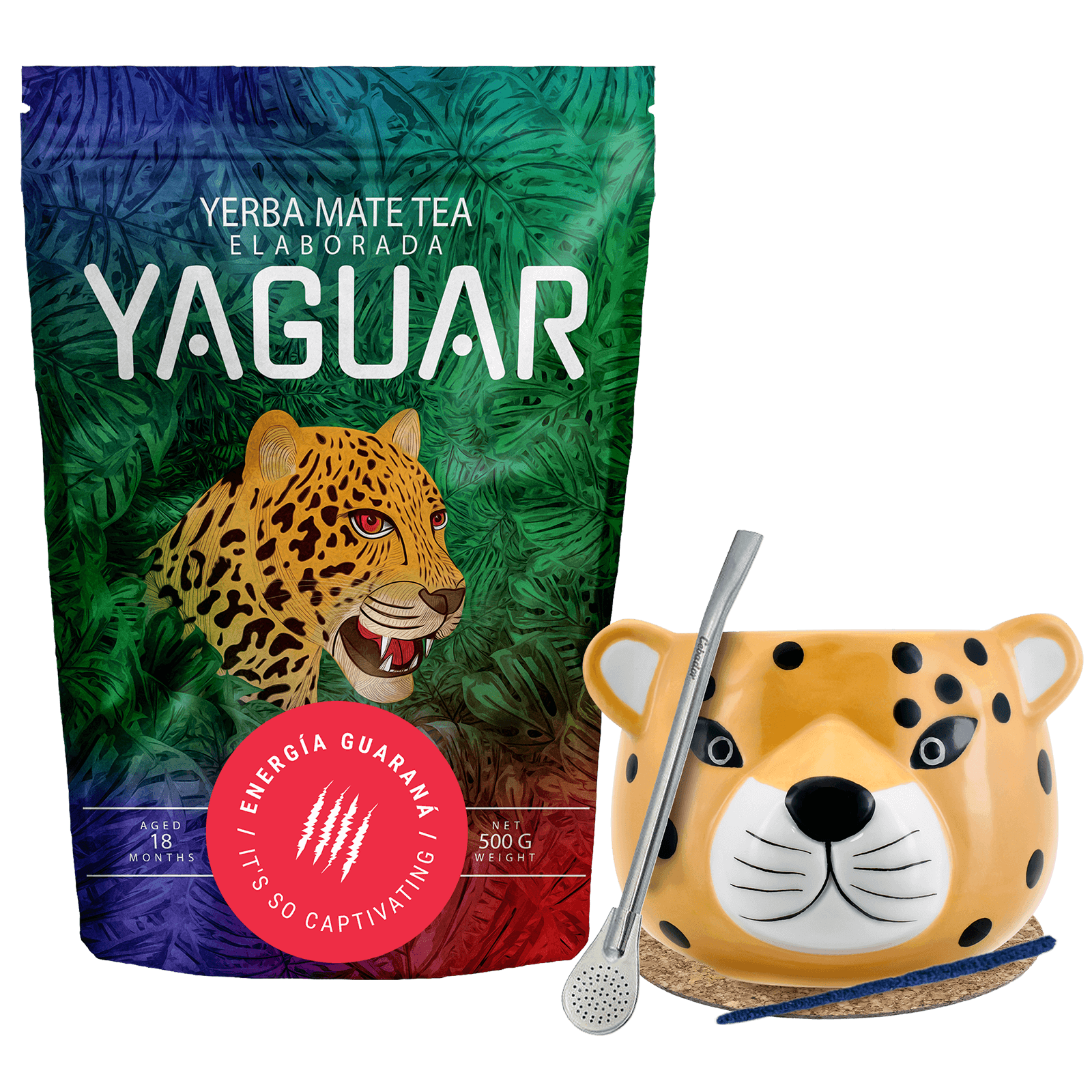 Set Yerba Mate Yaguar Energy Calabash Gatito 500g | | MateMundo.co.uk